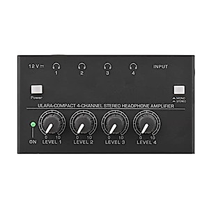 Btuty Ultra-compact 4-channel Stereo Headphone Amplifier Upgraded Mini Audio Amp with Mono & Stereo Switch Power Adapter Professional Mono/Stereo Audio Amp