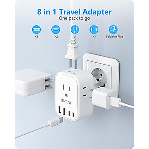 European Travel Plug Adapter, LENCENT International Type-C Foldable Power Plug with 4 Outlets, USB C Charger Adaptor, US to Most of Europe EU Iceland Spain Italy France Germany, Cruise Ship Approved