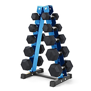 RitFit 250LB Rubber Hex Dumbbell Sets with Weights Rack, Multiple Color Choices Available, Great Gym Equipment for Home, Strength Training, Workouts (250LB, Blue)