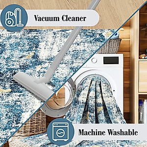 nusoarug 5x7 Modern Thick Pile Area Rug Machine Washable, 5' x 7' Carpet Abstract Non-Slip Area Rugs with Rubber Backing for Bedroom Kitchen Entryway Living Room Bathroom, Blue Rug