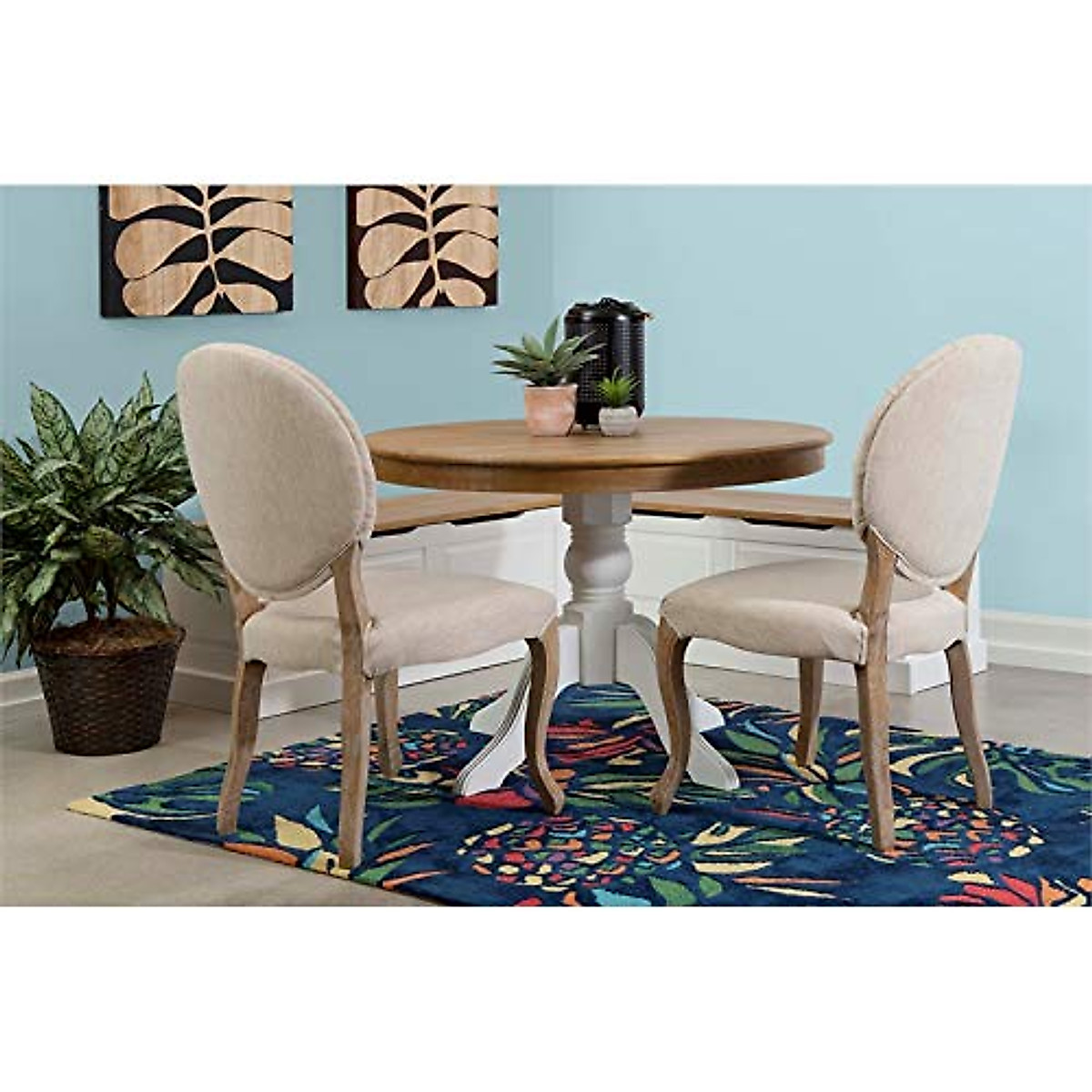 Riverbay Furniture 18" High Transitional Backless Wood Corner Kitchen Breakfast Nook Bench, with Hidden Storage, in White & Natural Finish