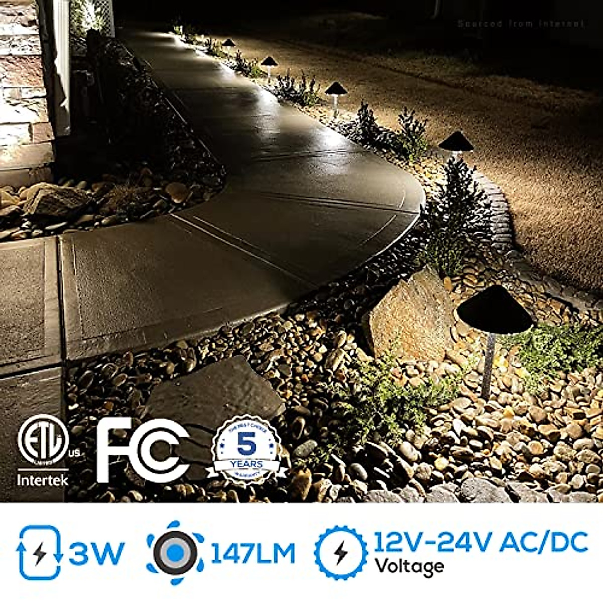 LEONLITE LED Landscape Path Light, 3W 147LM 12-24V AC/DC ETL CRI90+ Wired Outdoor LED Walkway Light, Unique Vintage Golden Texture, Aluminum Construction Low Voltage Pathway Lights IP65 3000K, 4 Pack