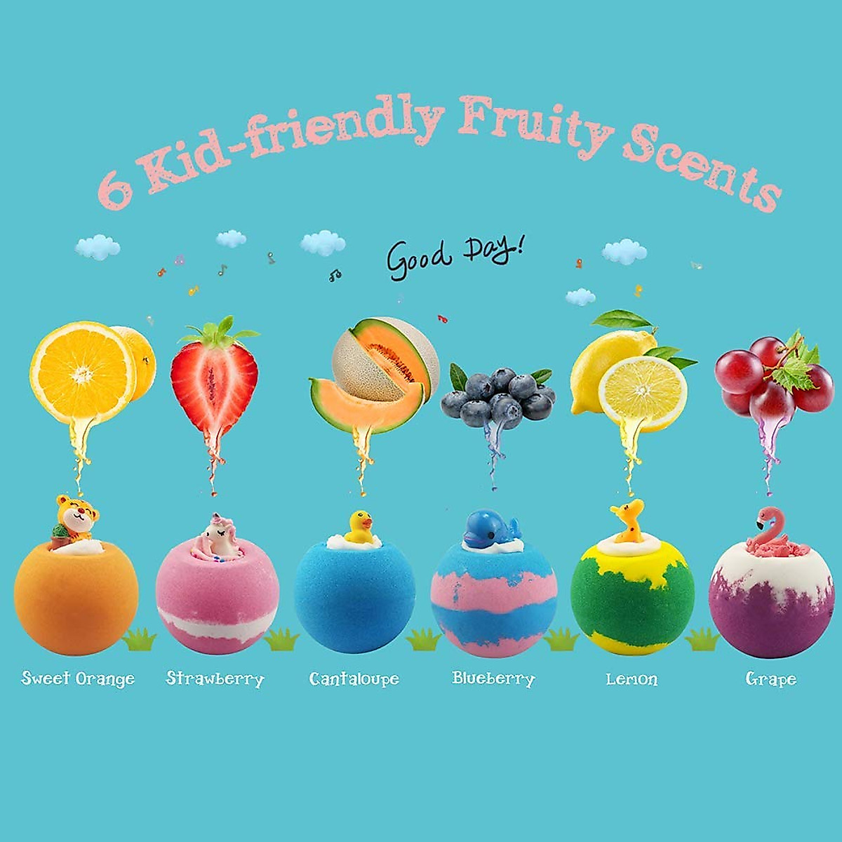 Aofmee Bath Bombs for Kids, Handmade Natural Bath Bombs with Surprise Inside, Shea Cocoa Butter Moisturize, Spa Fizzies Bath Bomb Kit, Birthday Christmas Holiday Gifts for Women, Girls, Boys