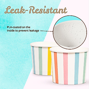 MATICAN Paper Ice Cream Cups, 100-Count 11-Oz Disposable Dessert Bowls for Hot or Cold Food, 11-Ounce Party Supplies Treat Cups for Sundae, Frozen Yogurt, Soup, Pastel Stripes