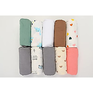 Muslin Bassinet Sheets 2 Pack Set for Baby Boy and Girl, 100% Muslin Cotton Fitted Sheet for Oval Hourglass and Rectangular Bassinet Mattress, Grey and Green