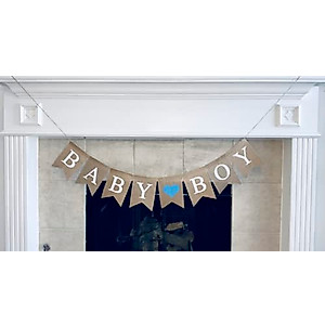 Shimmer Anna Shine BABY BOY Burlap Banner for Baby Shower Decorations and Gender Reveal Party (Blue)