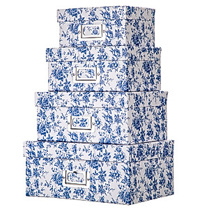Briful Blue and white Porcelain Storage Boxes, Photos Storage Boxes with Lids 4 in 1 Set Water-proof Gift Boxes Sets Decorative Multiple Size Storage Bins for Clothes/Shoes/Office/Cosmetic/Books