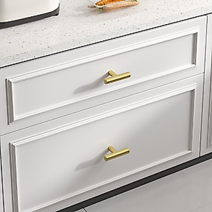 goldenwarm 10 Pack Gold Cabinet Knobs Brushed Brass Drawer Knobs Gold Dresser Hardware - LS201GD Single Hole Handles for Kitchen Cupboard Doors Closet Hardware 2in Overall Length