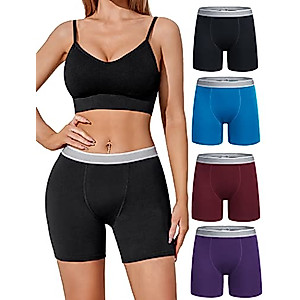 Ekouaer Women Boxer Briefs Cotton Underwear Anti Chafing Boy Shorts Panties 4.5" Inseam 4 Pack