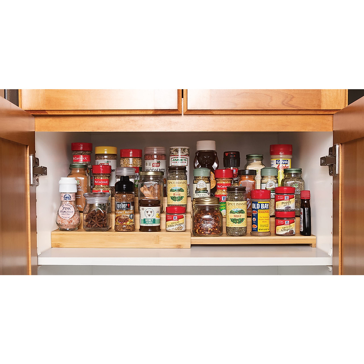 Lipper International 8807 Bamboo Wood Expandable 3-Tier Step Shelf Kitchen Organizer, 12" x 7-7/8" x 4-1/4"