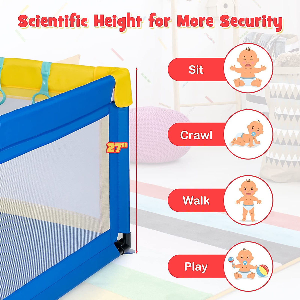 Costzon Baby Playpen for Toddler, Large Play Yard Indoor & Outdoor Kids Activity Center with Ocean Balls, Non-Slip Suction Cups, Handlebars, Breathable Mesh & Zipper Door, Playpen for Babies