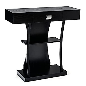 Giantex Narrow Console Table T-Shaped - Behind Couch Table with Drawer, Shelves, Dual Anti-Tipping Kits, Modern Foyer Table, Sofa Side Table for Living Room, Entryway, Hallway, Entry Table (Black)