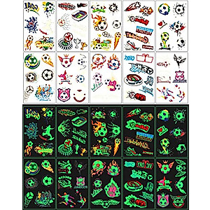 JCFIRE Temporary Tattoos Kids, Glow in Dark Word Cup Soccer Stickers Waterproof Kids Tattoos for Soccer Theme Birthday Party Decorations Party Favors Goodie Bags Gifts