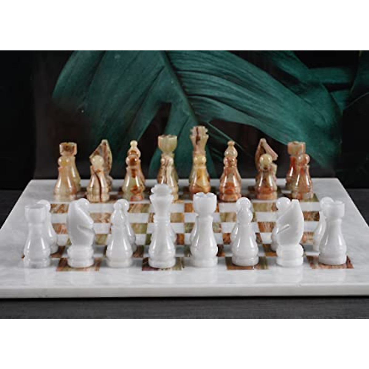 RADICALn 15 Inches Large Handmade White and Green Onyx Weighted Full Chess Game Set Staunton and Ambassador Gift Style Marble Tournament Chess Sets for Adults, 2 players