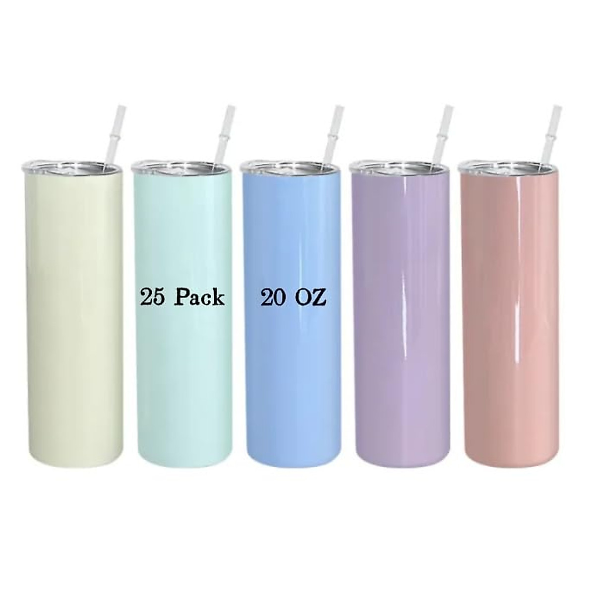 AGH 25 Pack Sublimation Tumbler Blanks with Lid & Straw, Macaron Color 20 OZ Straight Stainless Steel Skinny Straight Sublimation Tumbler Cups, DIY Gift