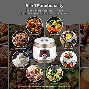Cuckoo Multi Pressure Cooker, CMC-ASB501F, A50 Premium Series 8 in 1 (Pressure, Slow, Rice Cooker, Browning Fry, Steamer, Warmer, Yogurt, Soup Maker)18+ Smart Options, Stainless Steel, 5QT, GOLD/WHITE