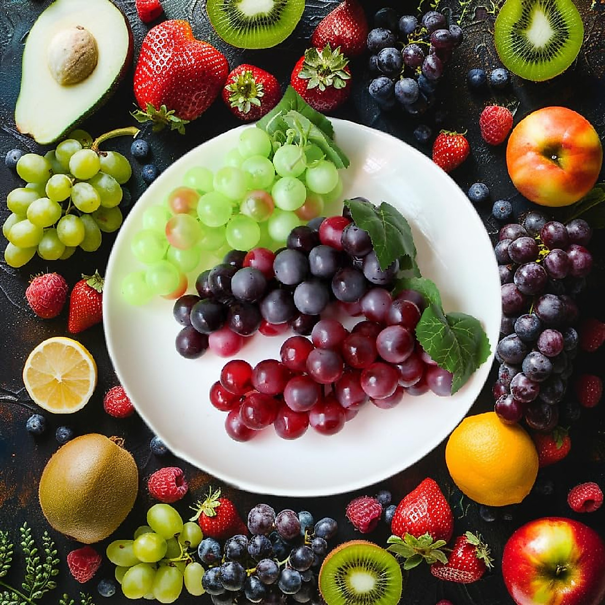 Artificial Grapes, 3 Bunches of Fake Decorative Grapes Simulation Fruit with Artificial Vines Lifelike Leaves Hanging Ornaments for Wedding Home Party Garden Wall Fruit Wine Decor