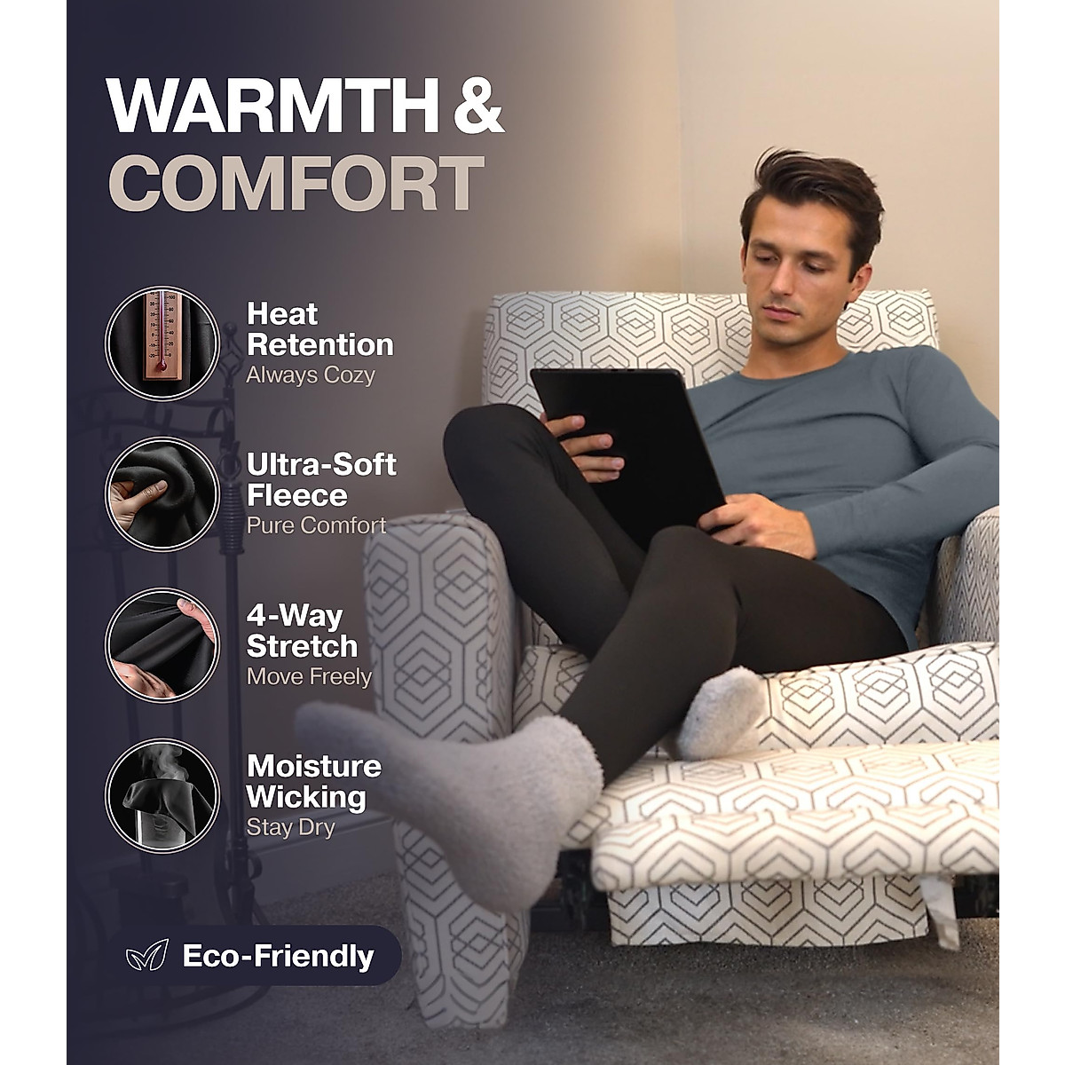 Thermajohn Long Johns for Men, Thermal Underwear for Men Long Underwear Mens Leggings Thermal Pants Men Cold Weather Bottoms (Black, X-Large)