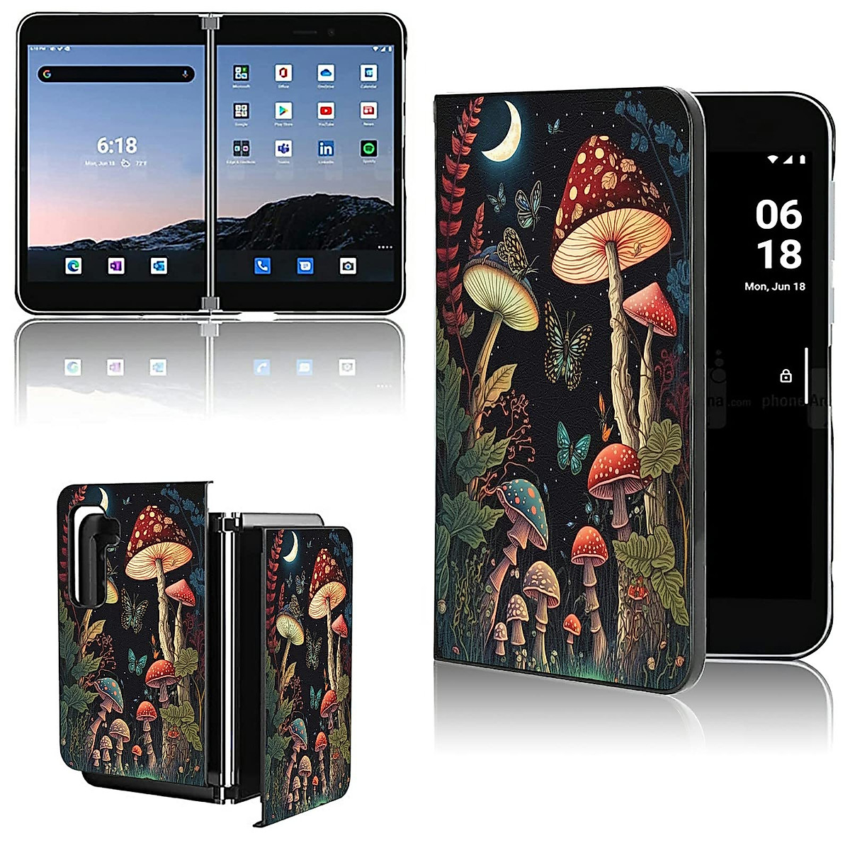 for Microsoft Surface Duo 2 Case for Women Men,AIRWEE Ultra Slim Hard PC Shookproof Fold Case Protective Cover for Microsoft Surface Duo 2 2nd 2021,Mushroom Moon Night