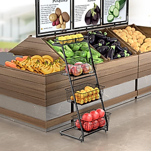 Auledio 4-Tier Fruit Vegetables Basket Bowl Storage Holder With Banana Hanger , Black