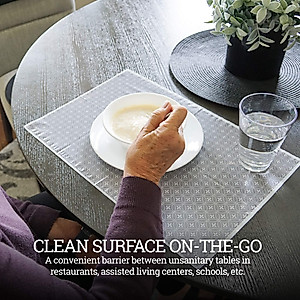 Gray and White Disposable Placemats for Baby, Toddlers, Children and Adults - Sticky Toppers for Tables - Restaurant, Travel, Airplane Tray Covers, Schools - 40 Pack