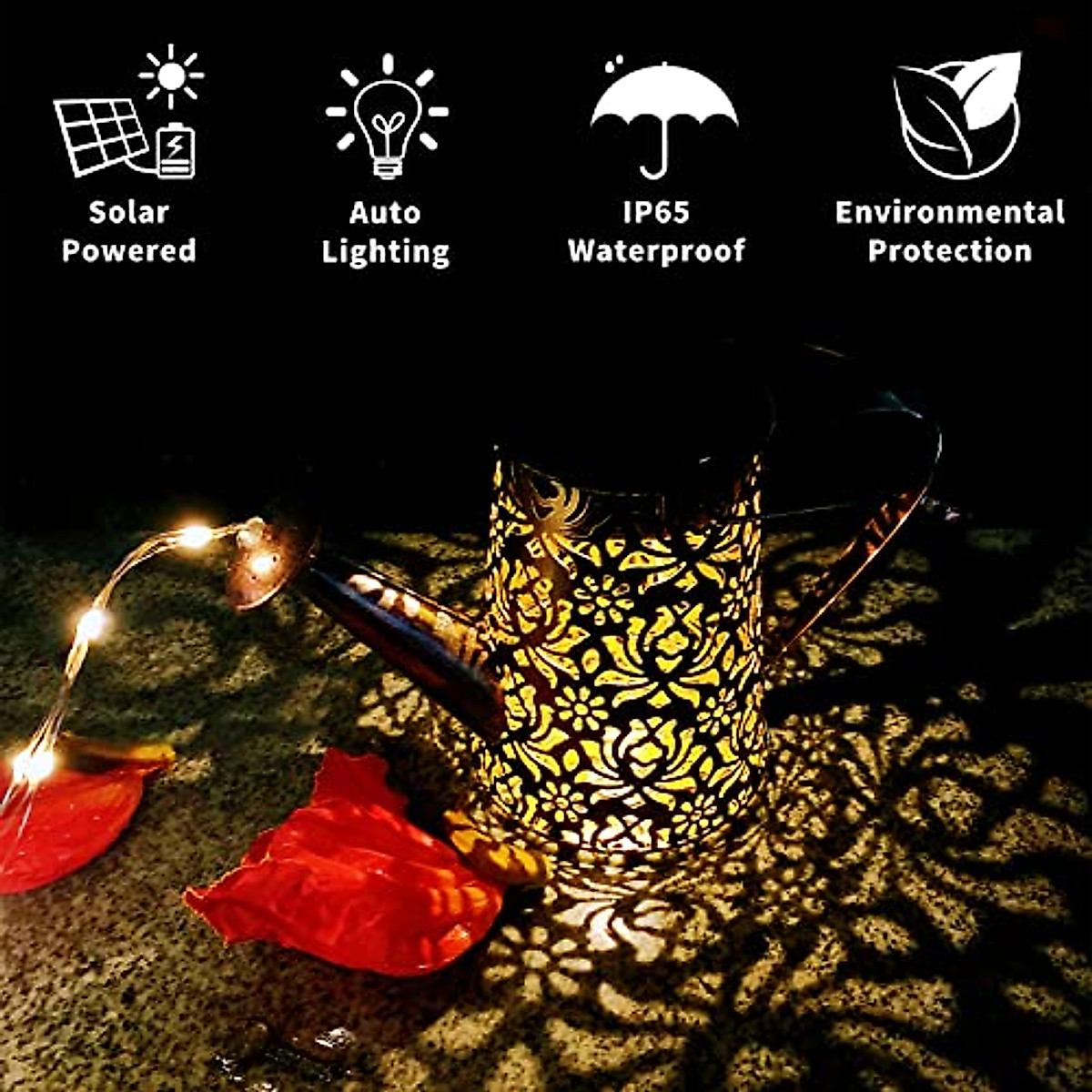 Solar Garden Lights - Solar Watering Can Landscape Lights Solar Pathway Lights with 90 LEDs Fairy Lights Outdoor Decoratiive Waterproof Solar Hanging Lantern Lights for Yard, Pathway