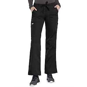 Cherokee Women's Low Rise Drawstring Cargo Scrub Pant, Black, Medium