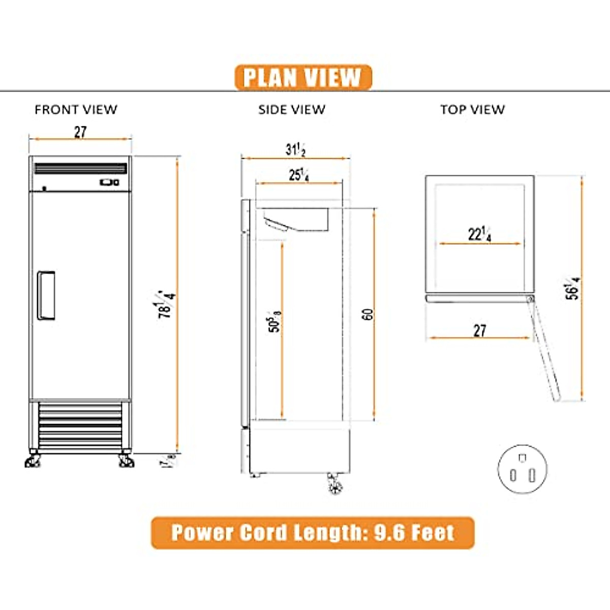 KITMA 28" Commercial Freezer, Single Door Stainless Steel Reach-in Freezer with 3 Adjustable Shelves for Restaurants, 23 Cu. Ft (-8°F – 0°F)