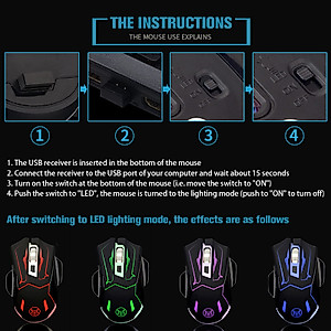VEGCOO Wireless Gaming Mouse, Silent Click Wireless Rechargeable Mice with Colorful LED Lights & 3-Level DPI Adjustable, 6 Buttons Mouse with Side Buttons & Thumb Rest, Computer Gamer Mouse for PC