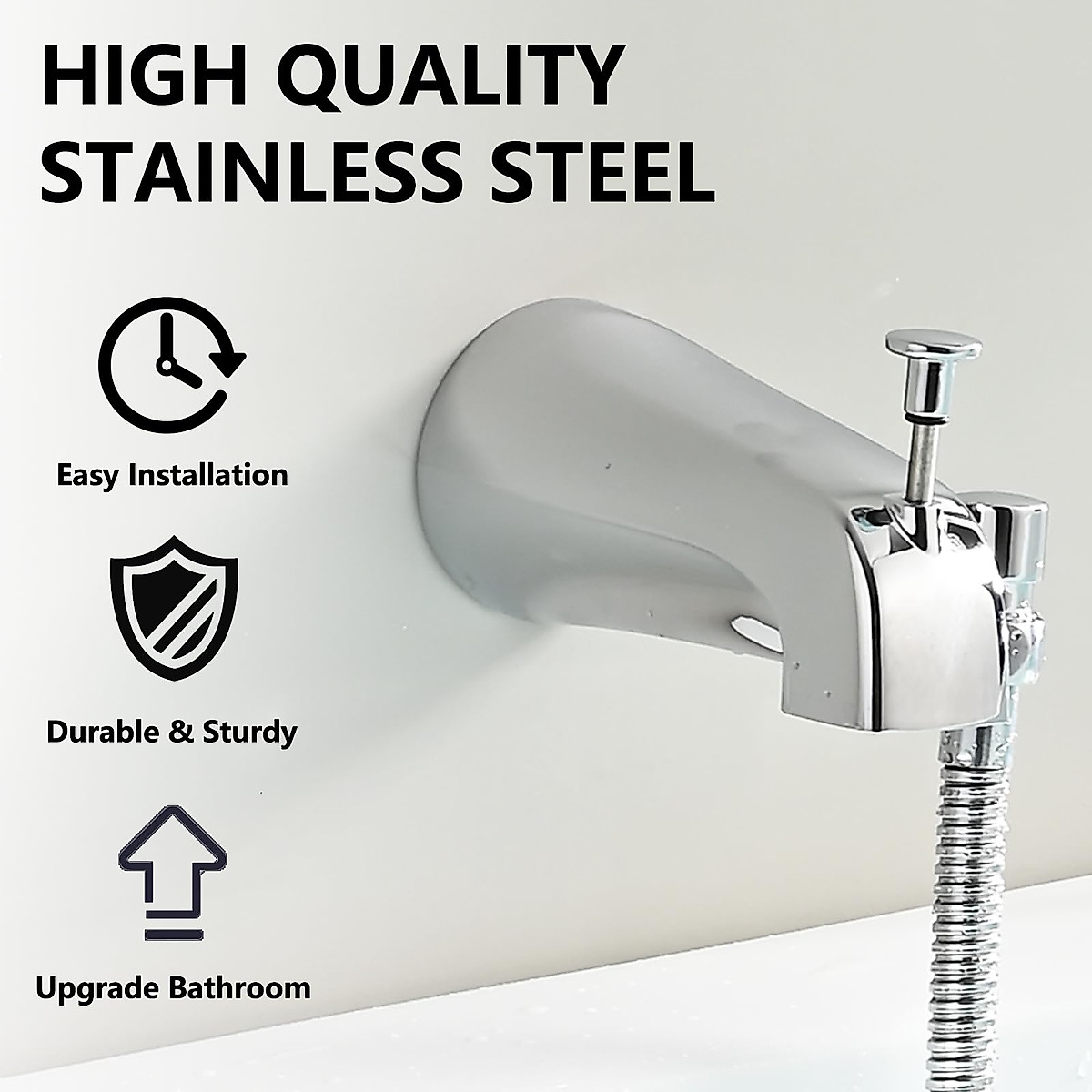 Sperwoesy All Metal Tub Spout with Diverter Chrome, Fits 1/2” or 3/4" Threaded Pipes, Bathtub Faucet with Shower Diverter for Convenient Water Control