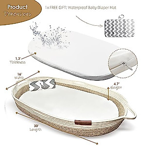 meloom Baby Changing Basket with Pads and Safety Belt, Thick Foam Pad with Wipeable Water-Resistant Pad Cover, Moses Basket Changing Table Topper Changing Pad