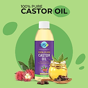 US+ 10oz 100% Pure Castor Oil - Cold-pressed, Unrefined, Hexane-free - USP Grade - Premium Quality for Healthy Skin & Hair