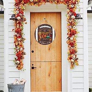 Personalized Football Door Hanger Fall Sign Custom Text Wooden Tis the season Front Door Sign Front Porch Decor Fall Welcome Sign Football Fall Hanging Decorations Autumn Thanksgiving Christmas Seasonal Decor