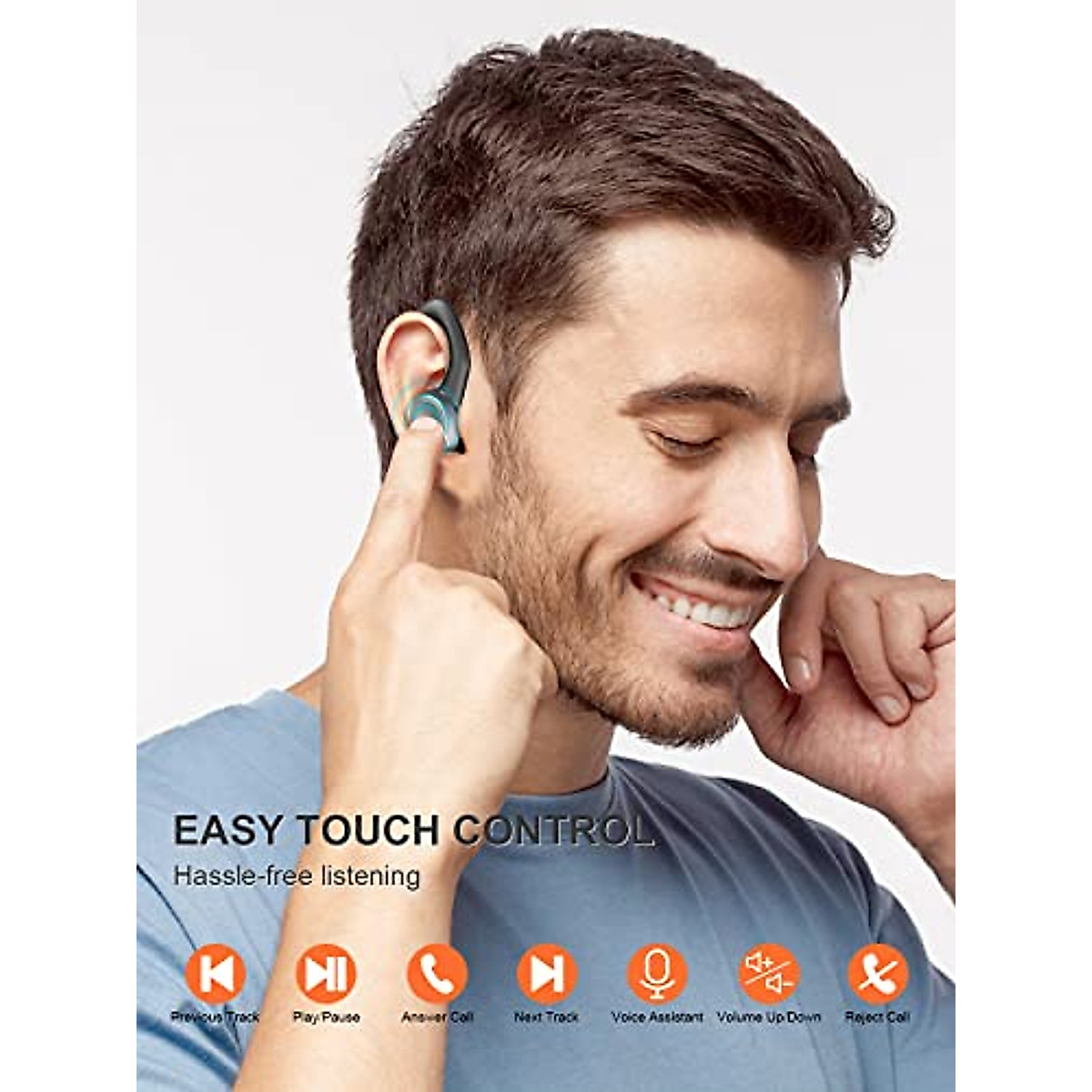 Coucur Wireless Earbuds, Bluetooth 5.1 Sport Headphones in Ear with Detachable Earhooks, Bluetooth Earbuds with Immersive Sound, Wireless Earphones with Noise Cancelling Mic, IP7 Waterproof Headset