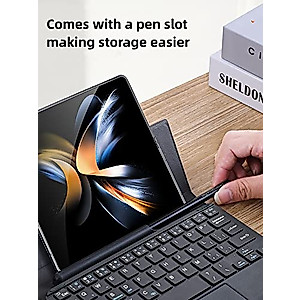 BAILI Z Fold 4 Keyboard Case with Bluetooth Keyboard Wirelessly Connects,Bluetooth Keyboard with Central Touchpad Built-in S Pen Slot & Collapsible Kickstand for Samsung Galaxy Z Fold5/4/3/2/1-Black