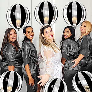 Big, 22 Inch Black and Silver Balloons - Pack of 6, Black and Silver Party Decorations | 360 Degree 4D Stripe Black Silver Balloons | Silver and Black Balloons for Black and White Party Decorations