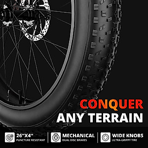 AMYET EB26 Electric Bike for Adults 1000W/peak 1500W Electric Bicycle 48V 15AH Battery Electric Bike 26" Fat Tire Mountain 31mph Shimano 7 Speed Gears Dual Shock Absorber Electric Bike (G)