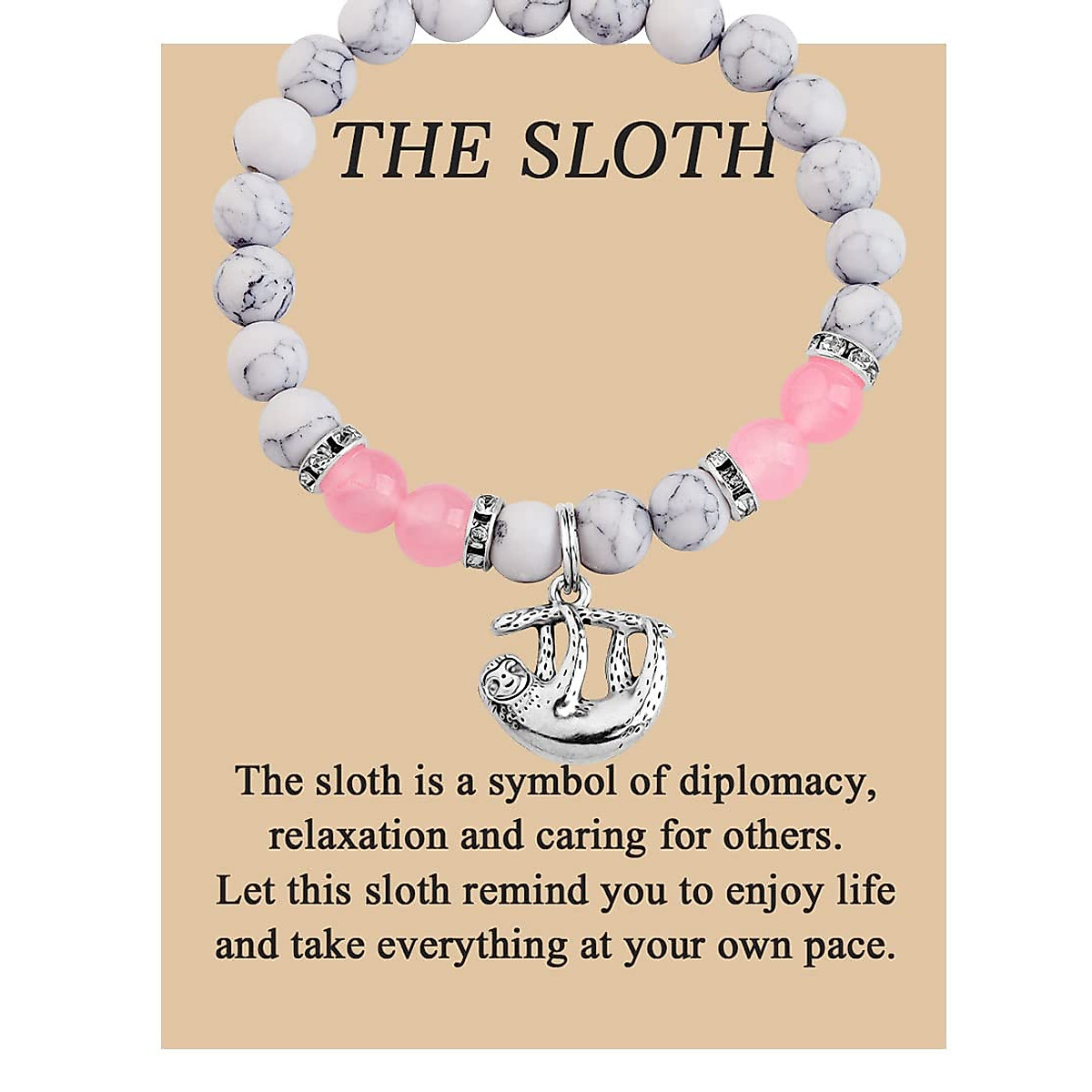 MAOFAED Sloth Gift Sloth Charm Gemstone Beaded Healing Bracelet Sloth Lover Gift Animal Lover Gift (sloth card bead)