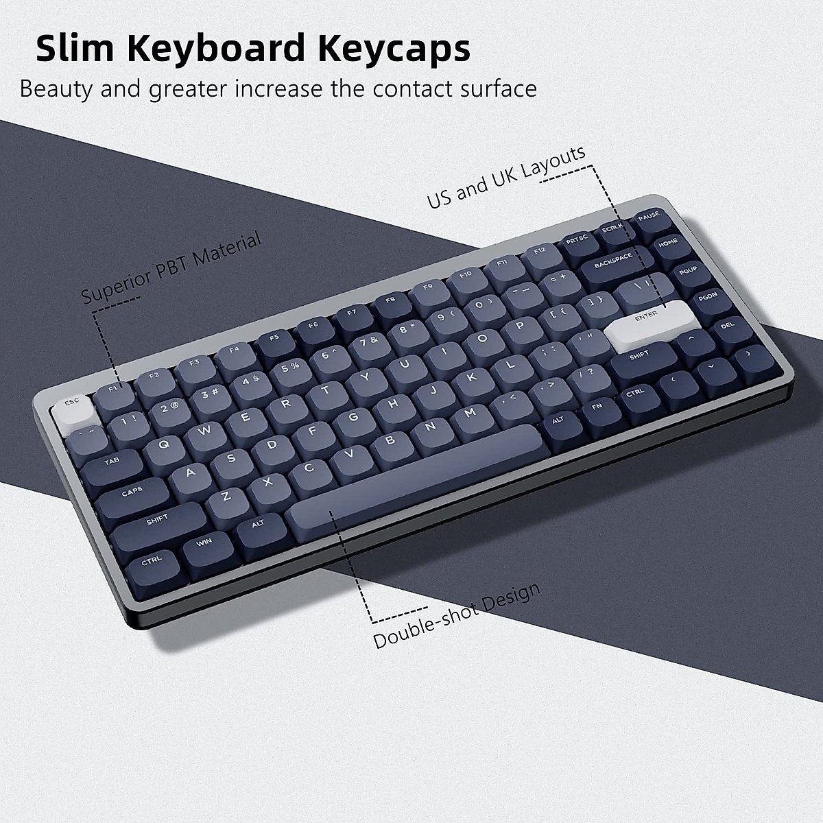 Womier Low Profile Keycaps, PBT Keycaps 144 Keys Custom Keyboard Keycaps Full Set, Double Shot Keycaps for 60% 65% 75% 80% 100% Mechanical Keyboard, Grey