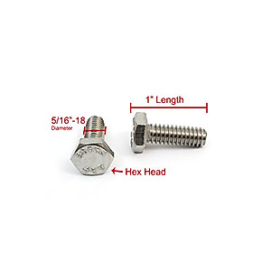 Bolt Dropper 5/16""-18 x 1 Stainless Hex Head Bolts (50 pk) - 18-8 Stainless Steel Self Tapping Sheet Metal Screws for Indoor and Outdoor Use, DIY Projects, Woodworking and More