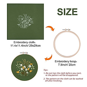 FEPITO 2 Sets Full Range Embroidery Starter Kit with Pattern and Instructions Cross Stitch Kit Includes 2 Pcs Embroidery Clothes with Floral Pattern, 1 Pcs Plastic Embroidery Hoops, 1 Pcs Scissor