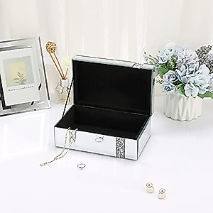 ELLDOO Glass Mirrored Jewelry Box with Crushed Diamonds Strip Decor, Luxury Trinket Box Organizer Decorative box Treasure Chest Keepsake Box for Women Girls Gift