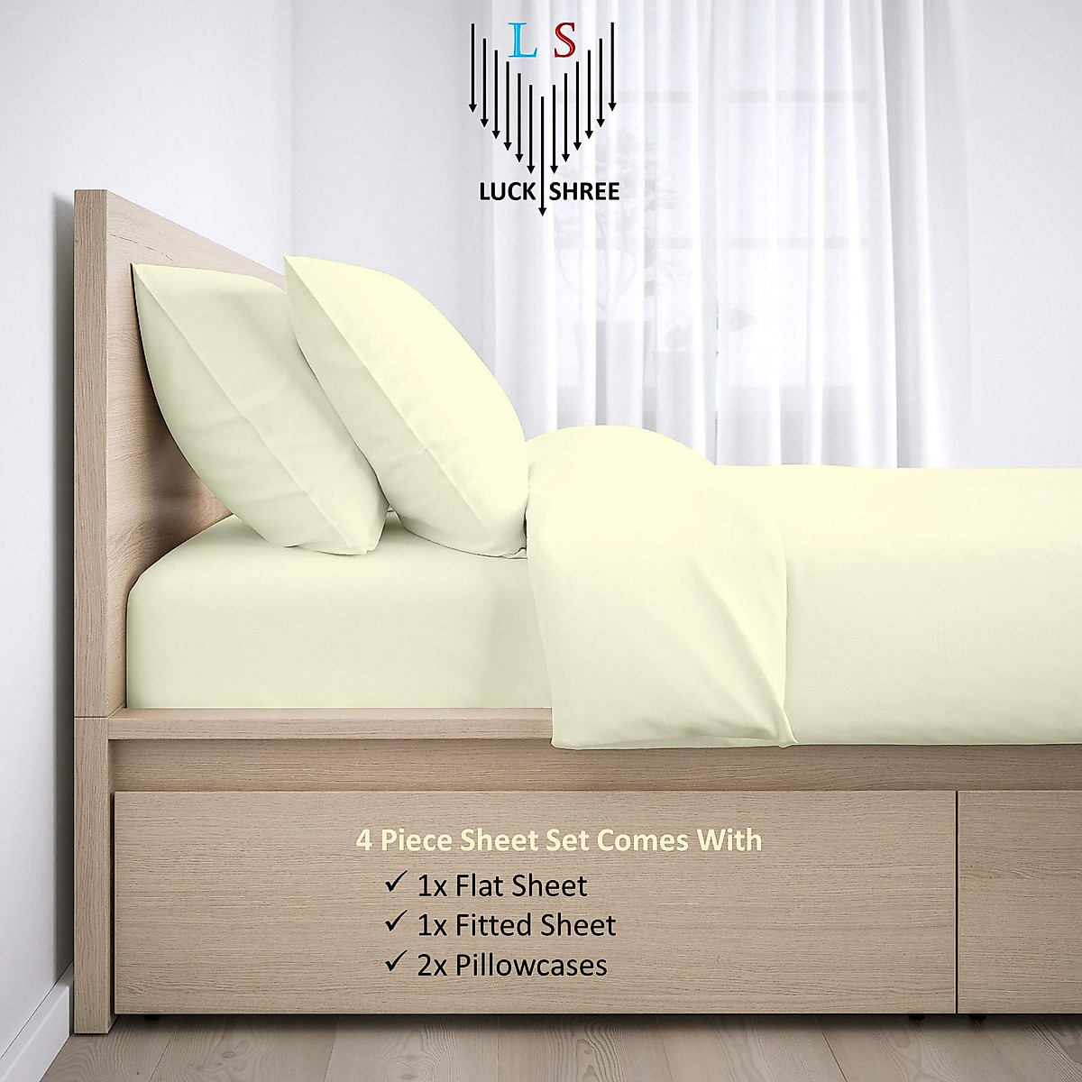 400 Thread Count Pure 100% Egyptian Cotton Sheet Set, Full Size Bedsheet, 8 Inch Deep Pockets of Fitted Sheet - 4 Piece Soft Breathable Sateen Weave Hotel Bedding 400-TC - Ivory Solid