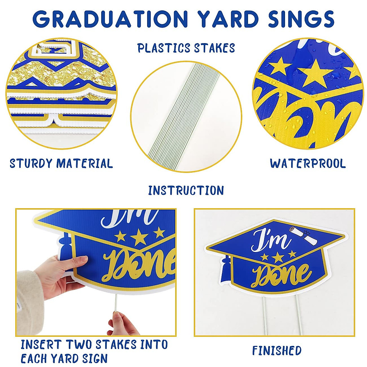 2024 Graduation Yard Sign Decoration Blue and Gold Congrats Graduation Lawn Signs with 22 Stakes for Outdoor Congrats Graduation Party Decoration Class of 2024 Supplies