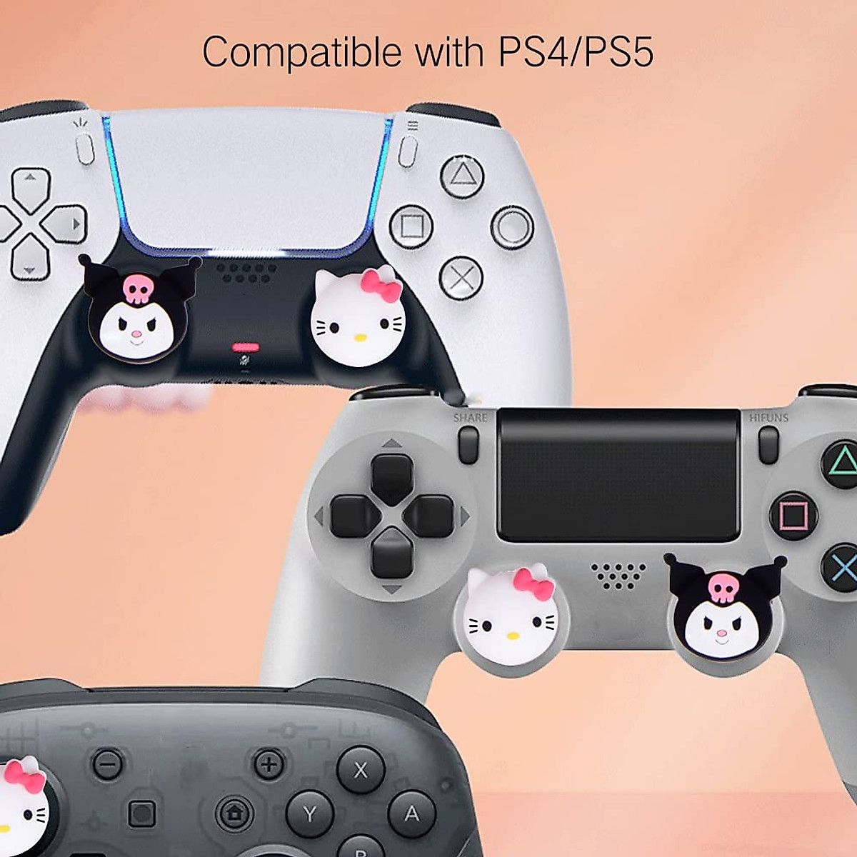 PERFECTSIGHT Cute Thumb Grip Caps for PlayStation 4/5, PS5, PS4, Xbox Series X/S, Xbox One, Switch PRO Controller, 4PCS Kawaii Soft Rubber 3D Analog Thumbsticks Grips Joystick Cover Set, Rabbit+Kitty
