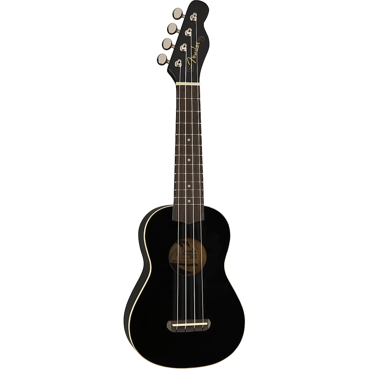 Fender Venice Soprano Ukulele - Black Bundle with Gig Bag, Tuner, and Austin Bazaar Instructional DVD