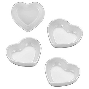 BigNoseDeer Super Cute heart shape Ceramic Sauce Dish,Mini Side Seasoning Dish,Condiment Dishes/Sushi Soy Dipping Bowl,Snack Serving Dishes,Love Porcelain Small Saucer Set(Set of 4) (3.38inch)