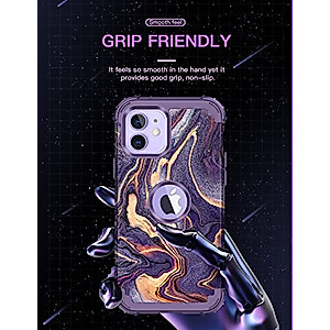 LONTECT for iPhone 12 Case/iPhone 12 Pro Case Shockproof 3 in 1 Heavy Duty Hybrid Sturdy High Impact Rugged Durable Protective Cover Girls Women Case for Apple iPhone 12/12 Pro,Marble/Dark Purple