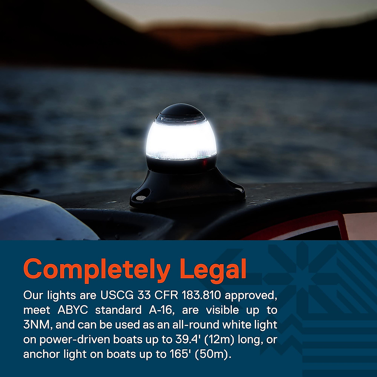 TRUE MODS 12-24V White LED Marine Navigation Anchor All-Round Boat Light [USCG ABYC A-16 3NM] [Waterproof] 3 Nautical Mile Surface Mount Top Rear Stern Light for Fishing Yacht Sailboat