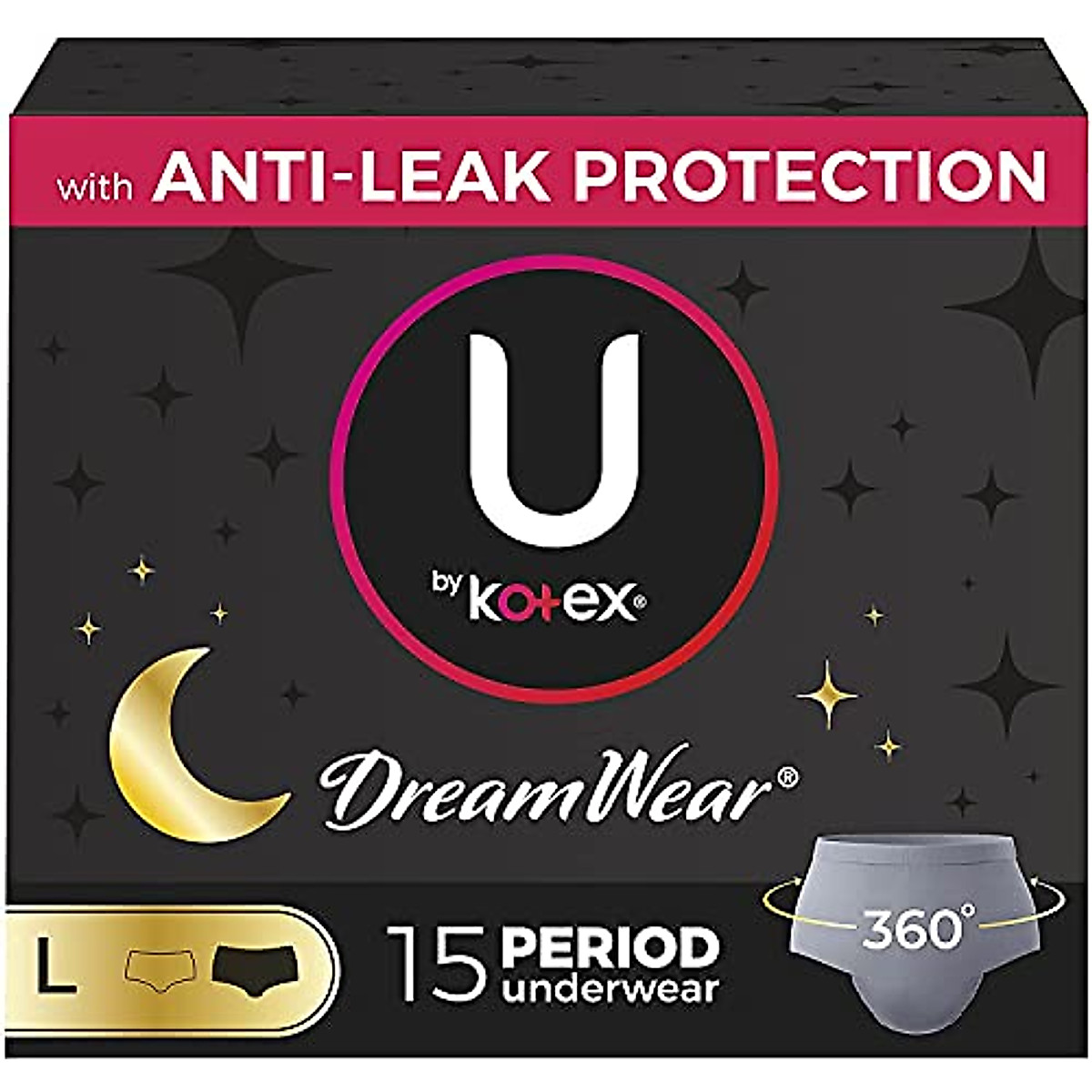 U by Kotex DreamWear Disposable Overnight Period Underwear for Women, Large, 15 Count (3 Packs of 5)